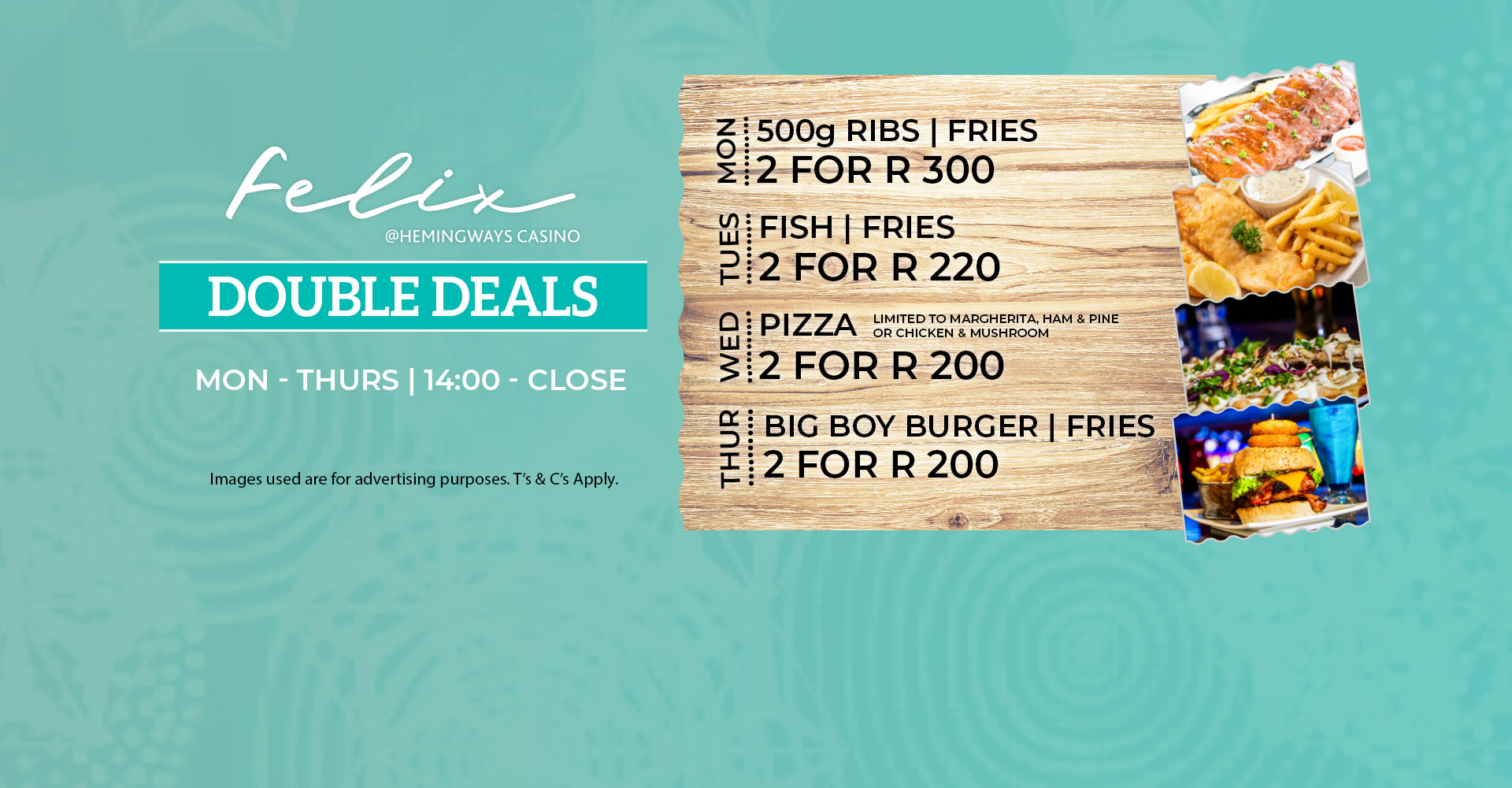 Double 𝐃𝐞𝐚𝐥s 𝐒𝐩𝐞𝐜𝐢𝐚𝐥 at 𝐅𝐞𝐥𝐢𝐱 𝐑𝐞𝐬𝐭𝐚𝐮𝐫𝐚𝐧𝐭 - Hemingways Casino