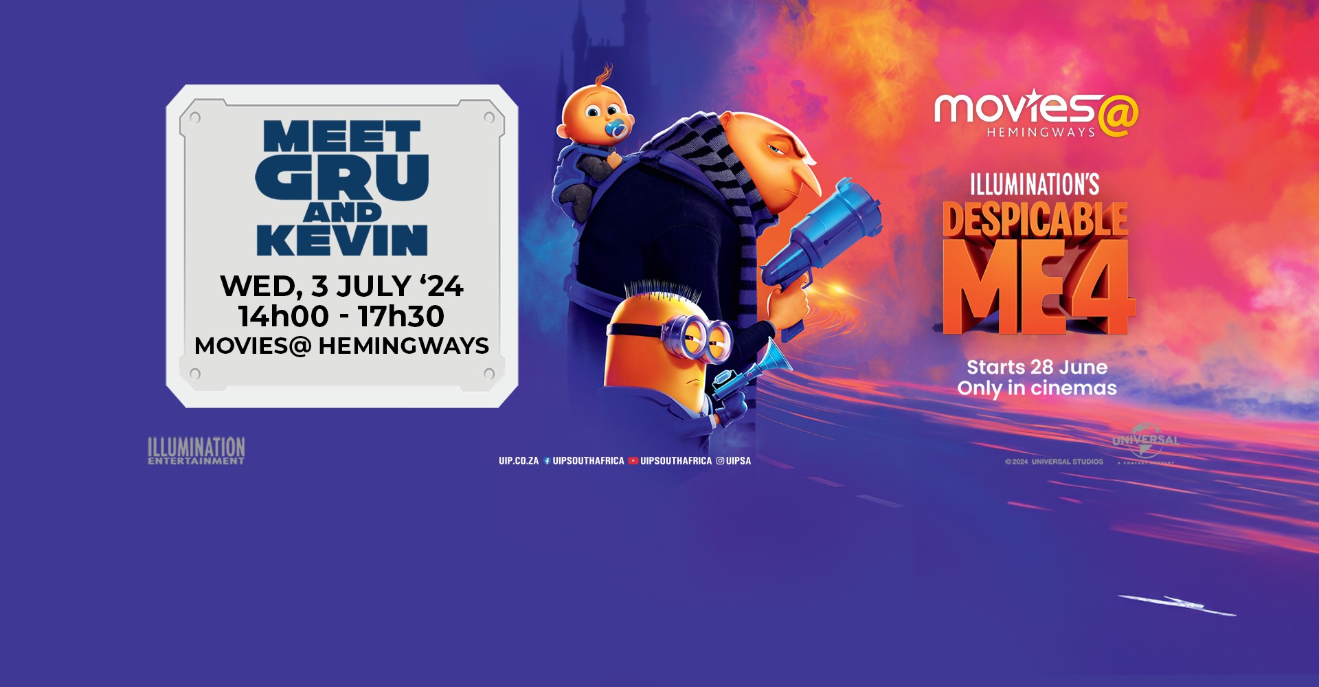 Meet Gru & his Minion Kevin at Movies@ Hemingways - Hemingways Casino